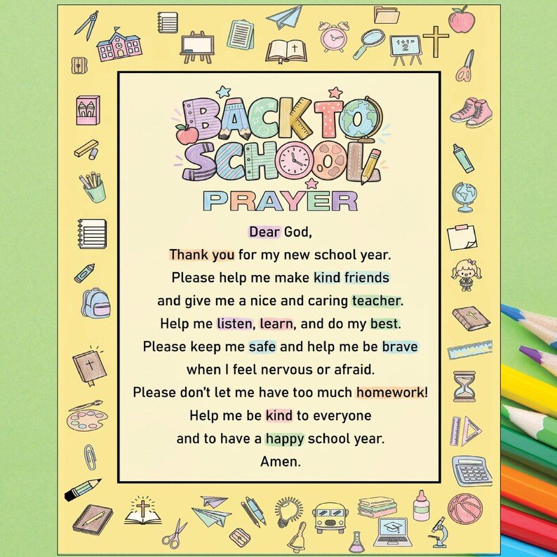 Back to School Prayer Printable: Christian Kids Activity, Coloring Page ...