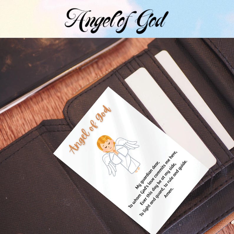 5 Christian Angel of God Prayer Cards: Wallet Size and 5x7 Printable ...