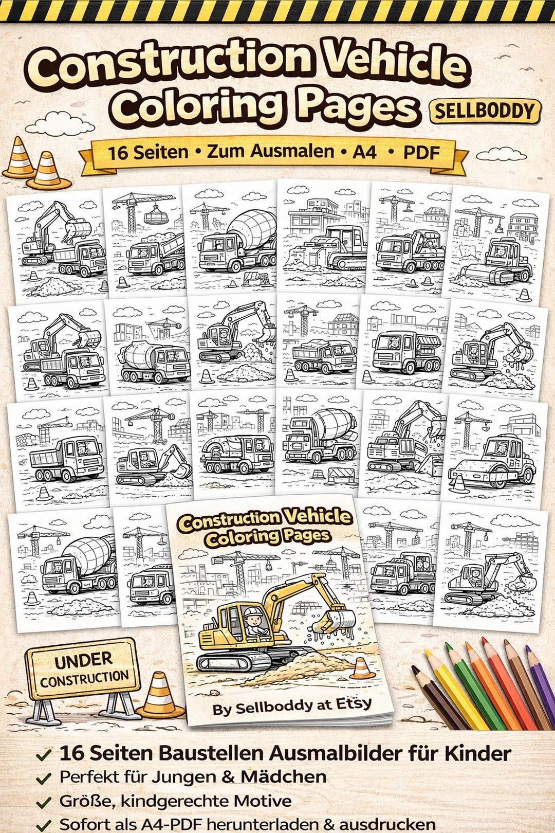 Construction Vehicles Coloring Pages for Kids – 16 Printable ...