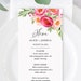 Fuchsia Coral Blush Floral Editable Menu, Peonies Table Wedding Menu ...
