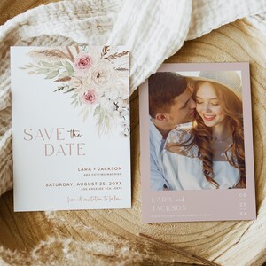 Bohemian Save the Date, Dusty Rose Save Our Date, Boho Photo Save the ...