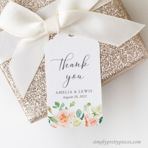 Editable Peach Floral Favor Tags, Printable Peach Rose Tags, Summer ...