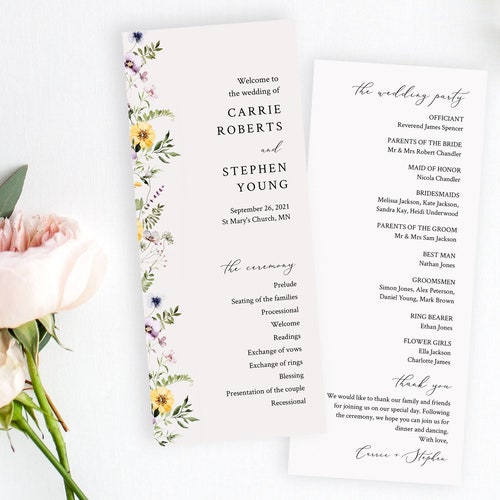 Purple Floral Wedding Program Template Printable Tea Length - Etsy