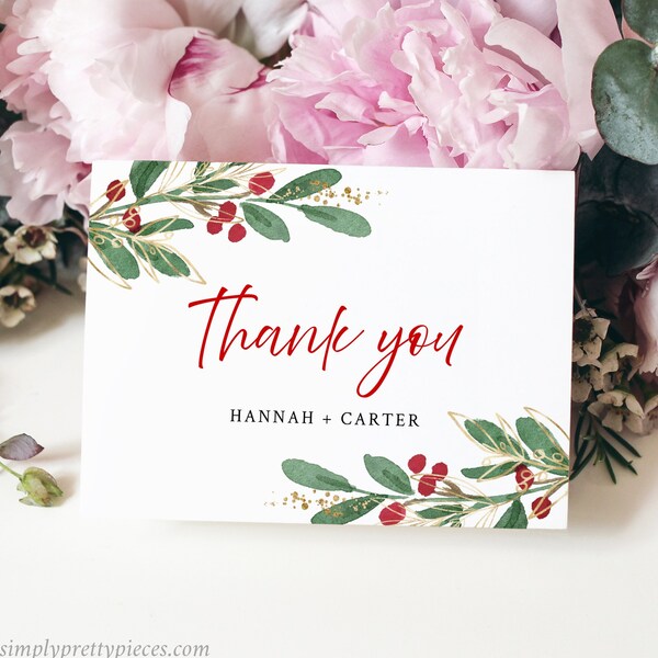 Red and Gold Thank You Cards - Etsy