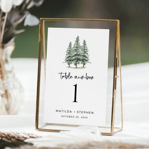 Editable Woodland Table Numbers, Printable Modern Evergreen Pine ...