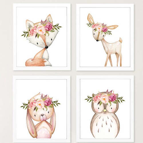 Woodland Animals Boho Printable Nursery Art Forest Animals - Etsy