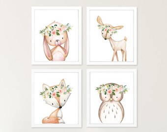 Woodland Animals Boho Printable Nursery Art Forest Animals | Etsy