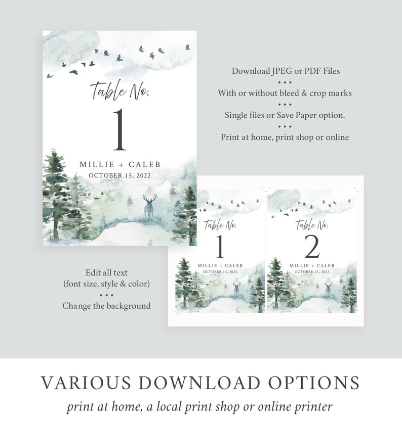 Forest Editable Table Numbers Printable Rustic Table Numbers - Etsy