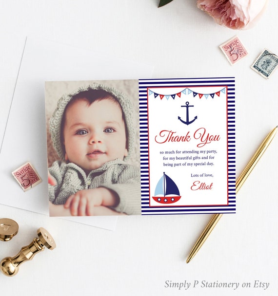 Nautical Printable Photo Thank You Card Editable Boat Anchor - Etsy
