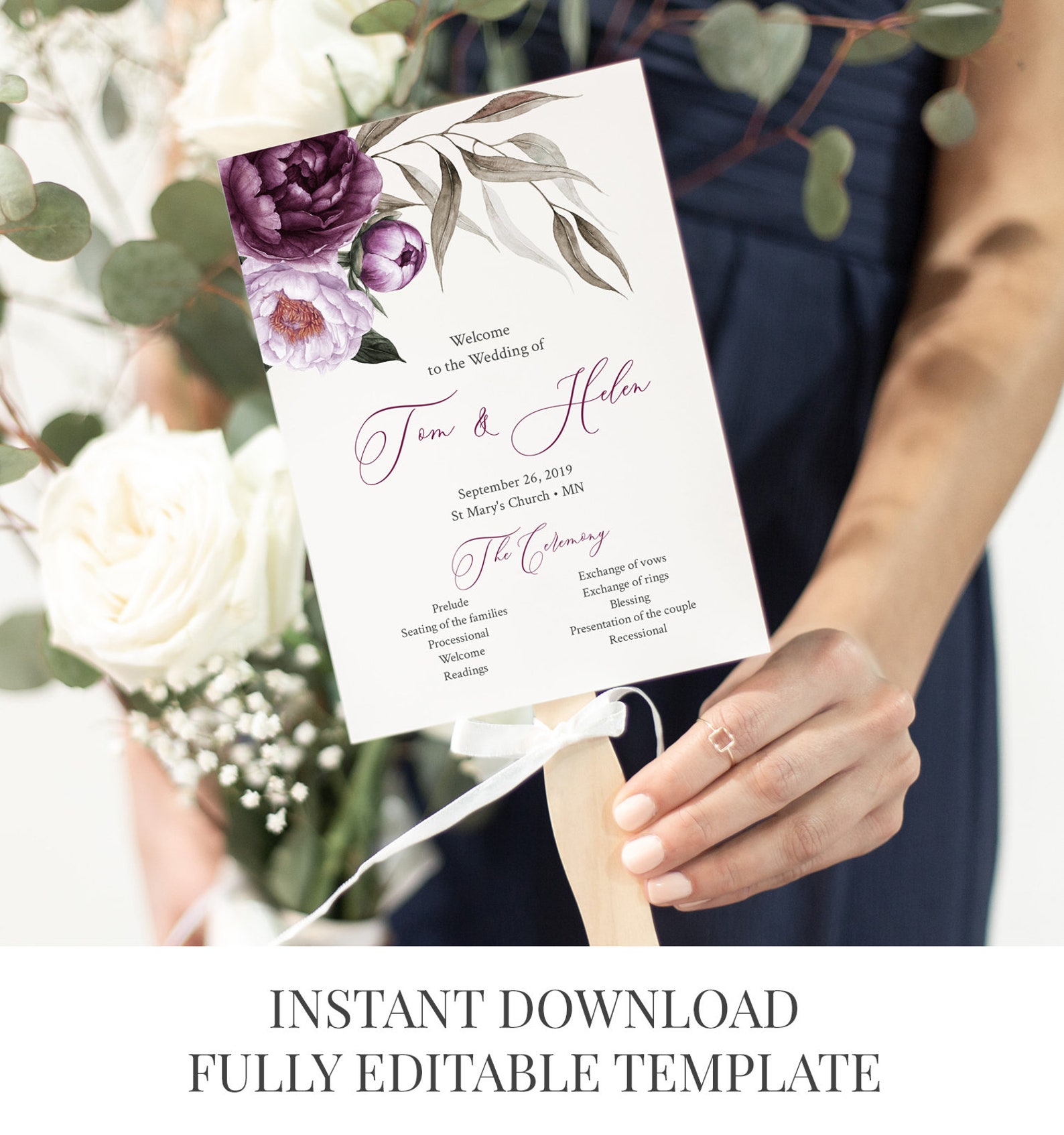 Purple Lavender Floral Editable Fan Program Plum Lilac Floral | Etsy