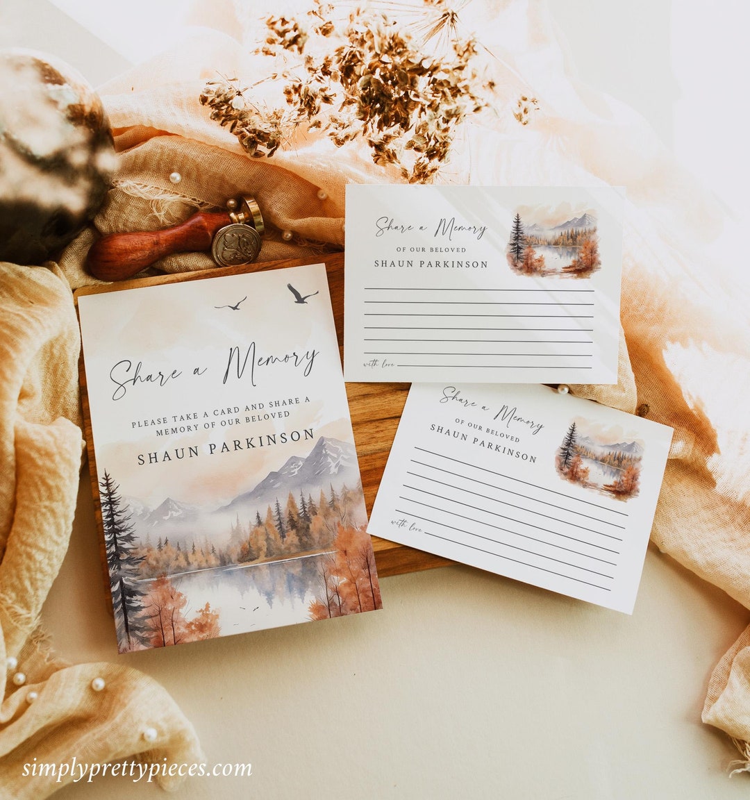 Fall Woodland Funeral Share a Memory Card Man, Mountain Share a Memory ...