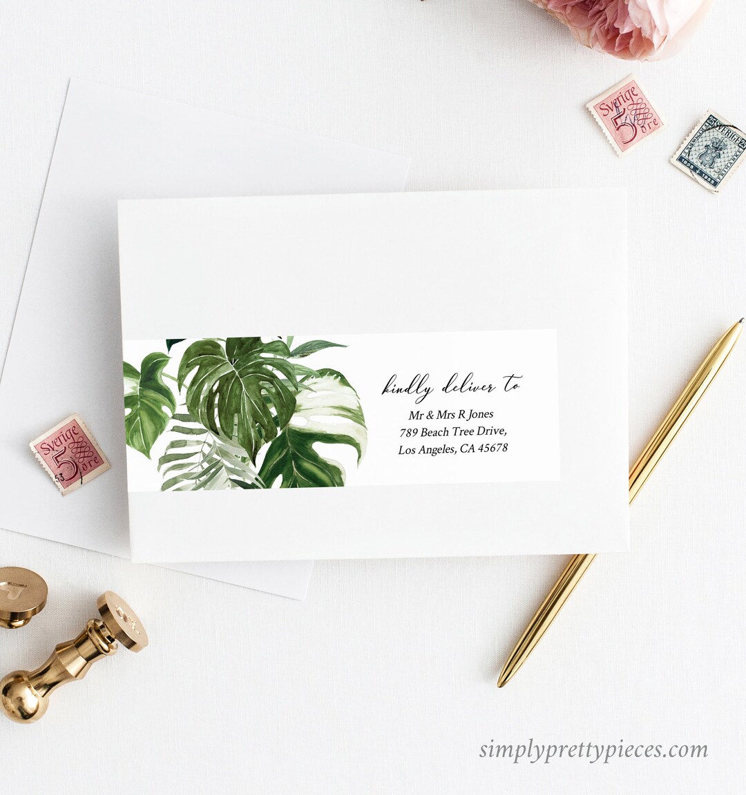 Monstera Editable Wrap Around Address Label Template, Printable ...