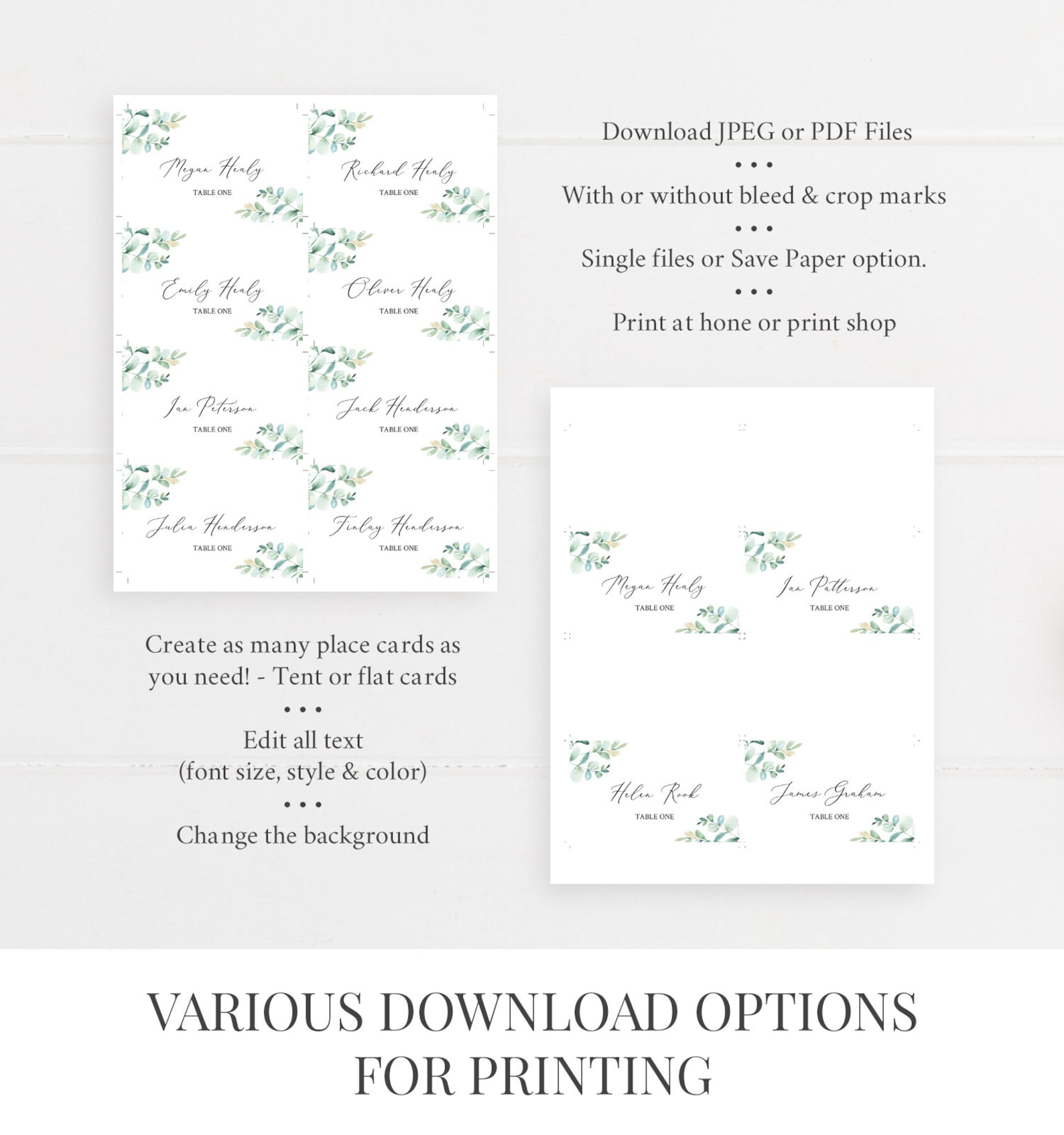 Eucalyptus Editable Place Cards, Greenery Seating Cards, Botanical Name ...