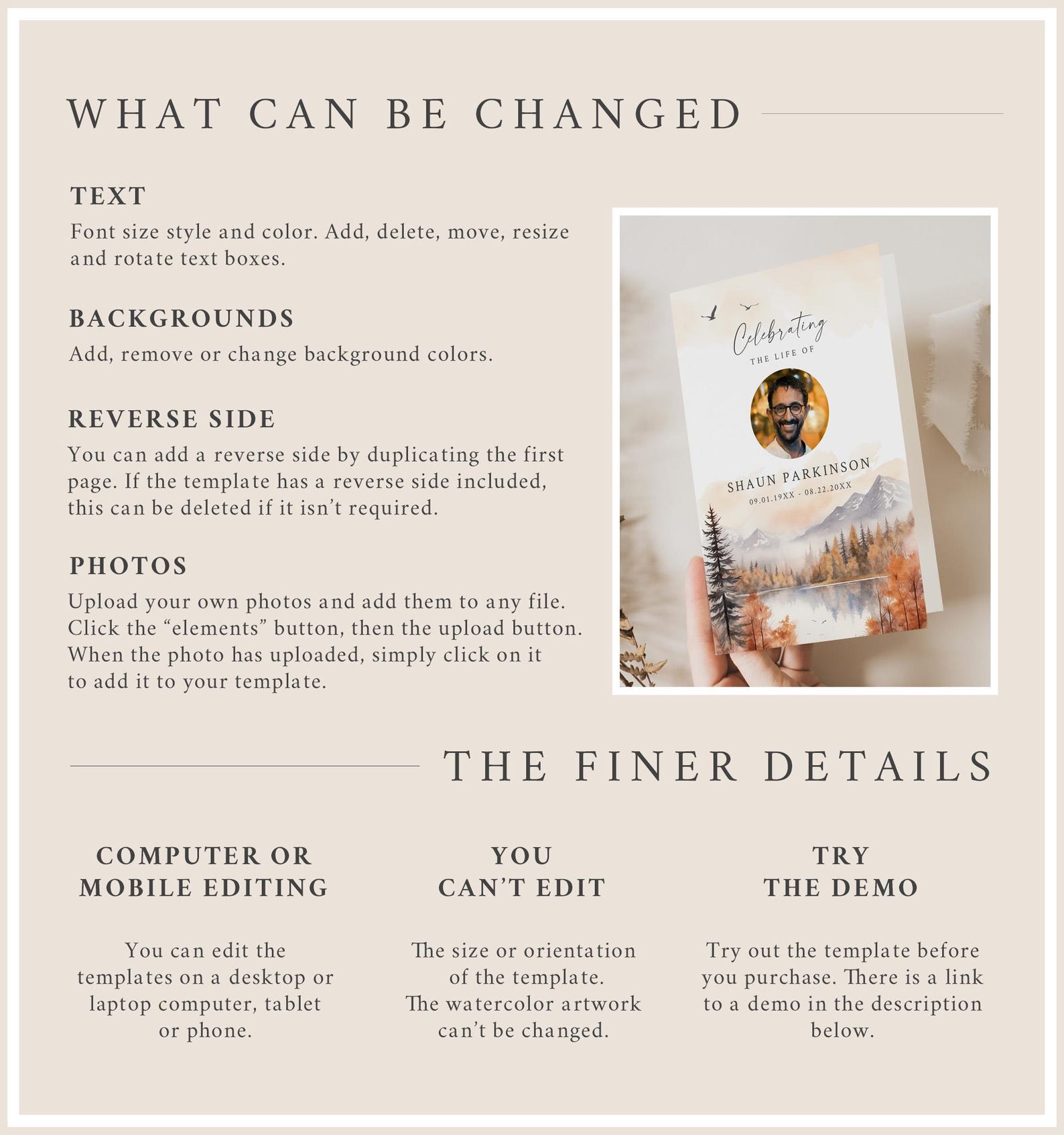 Woodland Funeral Booklet Program, Foldable Memorial Program Man ...