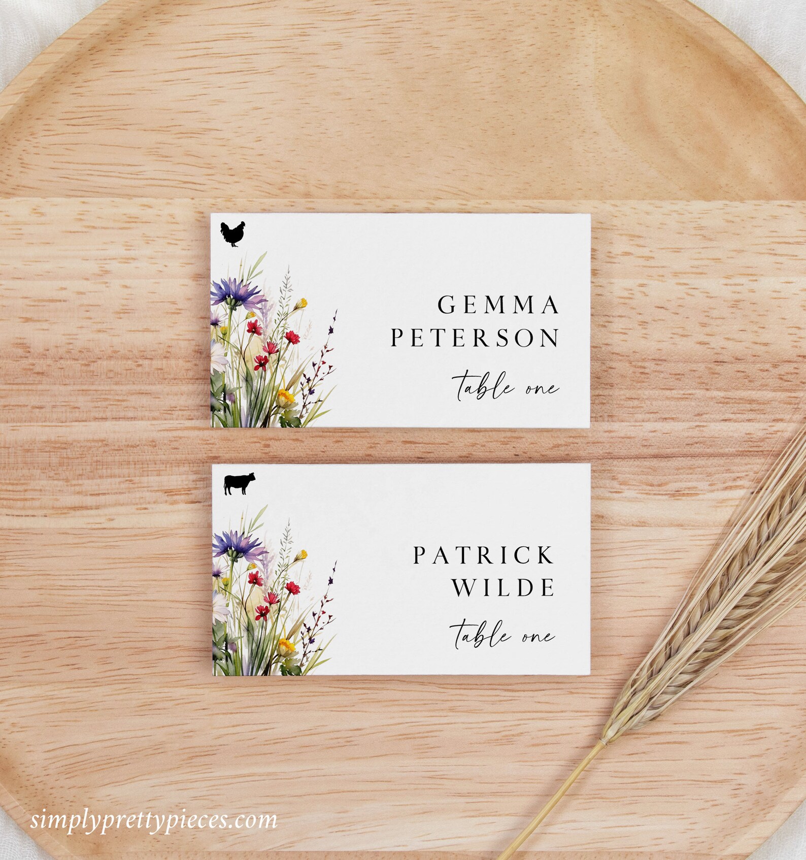 Bright Wildflower Place Card, Meadow Flower Name Card, Floral Wedding ...