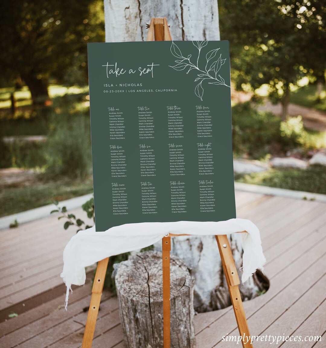 Wedding Seating Chart Sage, Modern Seating Plan, Minimalist Table Plan ...