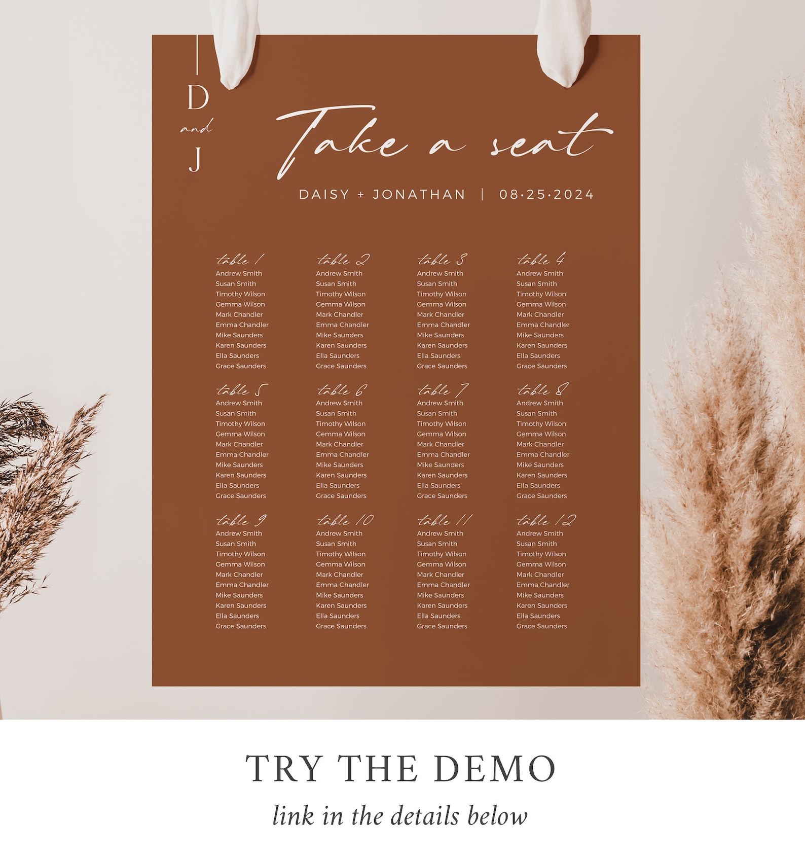 Terracotta Modern Editable Seating Chart, Boho Rust Minimalist ...