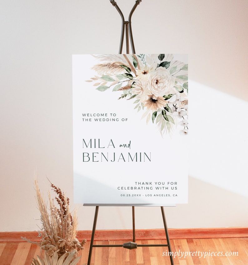 Boho Wedding Welcome Sign Pampas Grass Welcome Sign Bohemian - Etsy