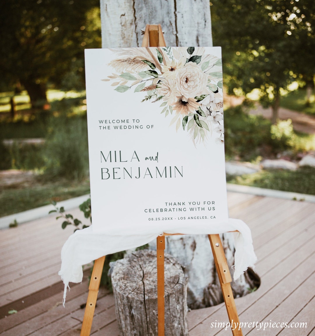 Boho Wedding Welcome Sign, Pampas Grass Welcome Sign, Bohemian Sign ...