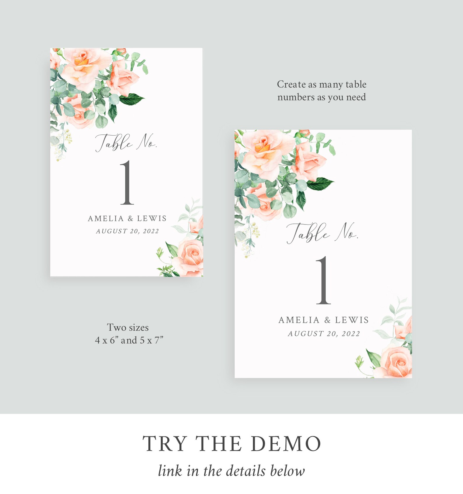 Peach Rose Editable Table Numbers Printable Peach Floral - Etsy