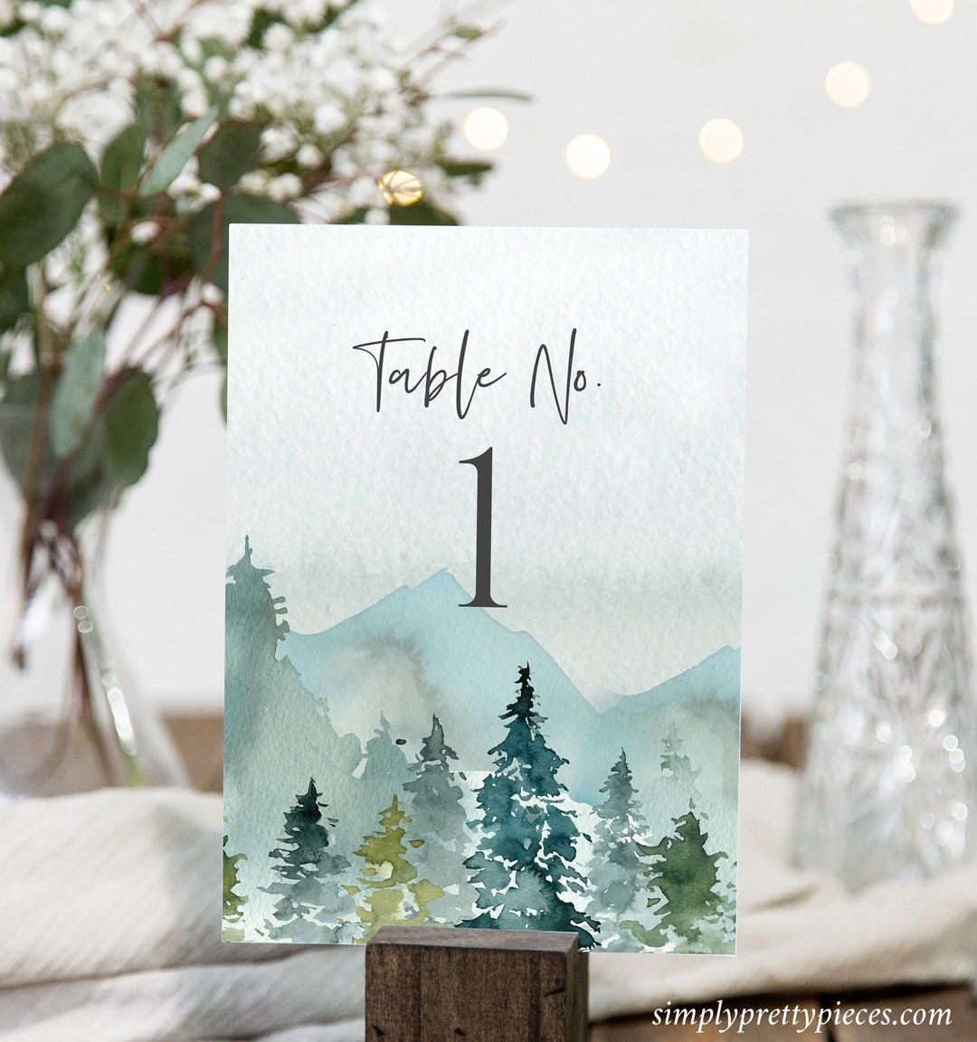 Mountains Editable Table Numbers, Printable Rustic Table Numbers ...
