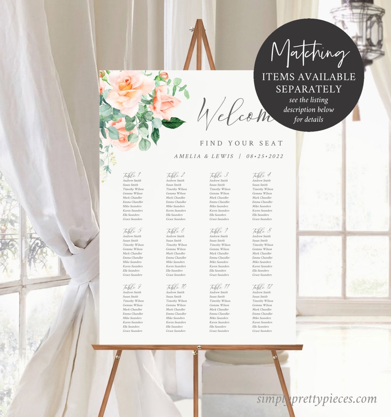Peach Rose Editable Table Numbers Printable Peach Floral - Etsy