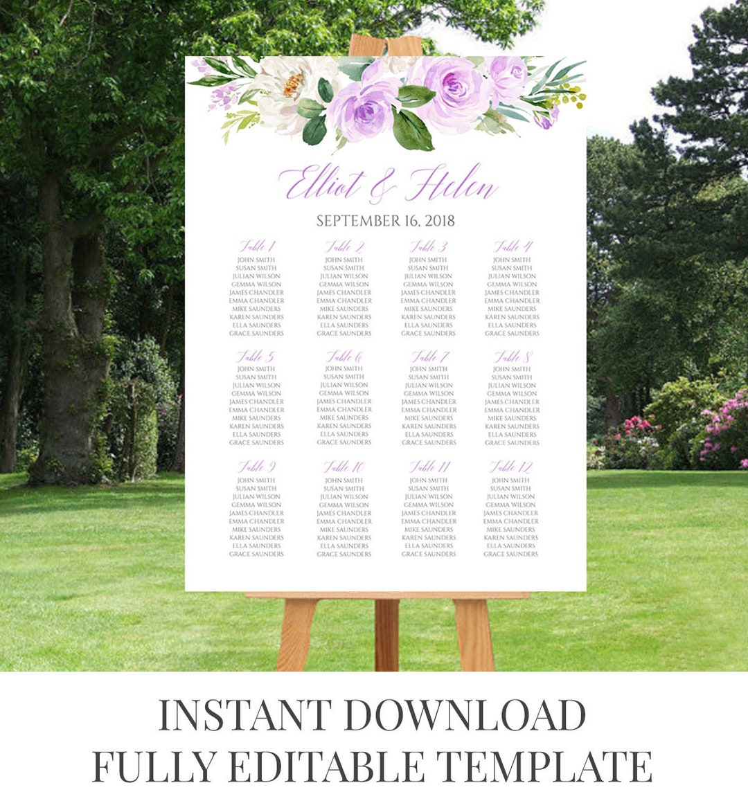 Lavender Floral Editable Table Plan Printable Lilac Floral - Etsy