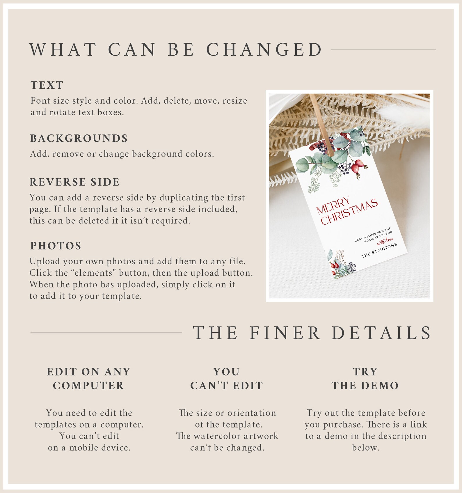 Editable Christmas Gift Tag Printable Winter Foliage Holiday - Etsy