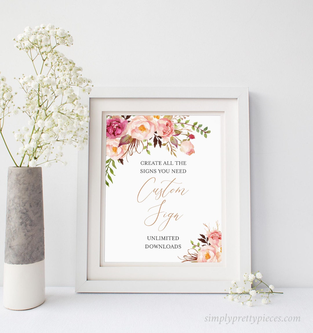 Rose Gold Boho Editable Custom Wedding Sign, Pink Floral Unlimited ...