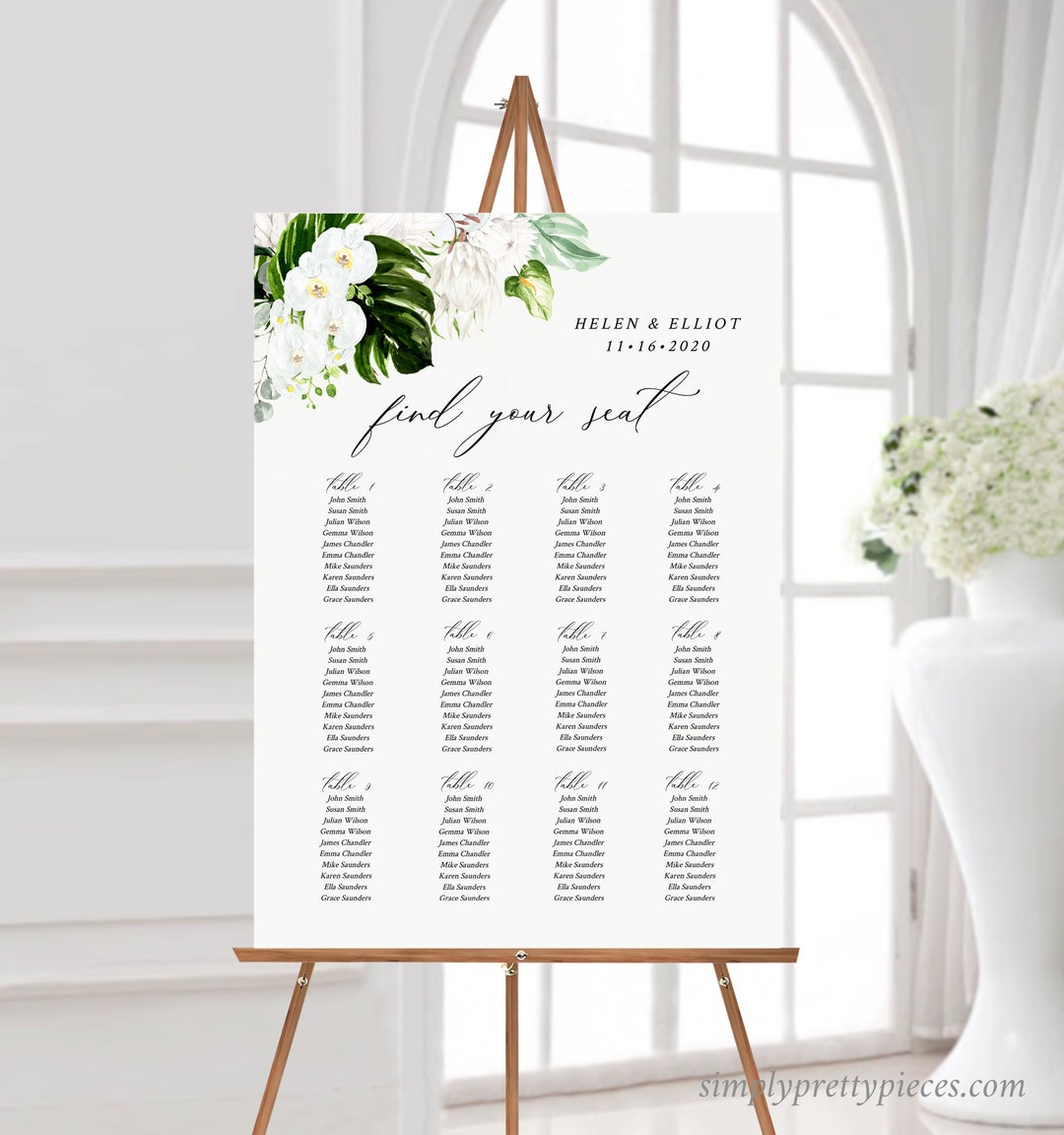 Orchid Protea Editable Table Plan, Tropical Printable Seating Chart, 18 ...