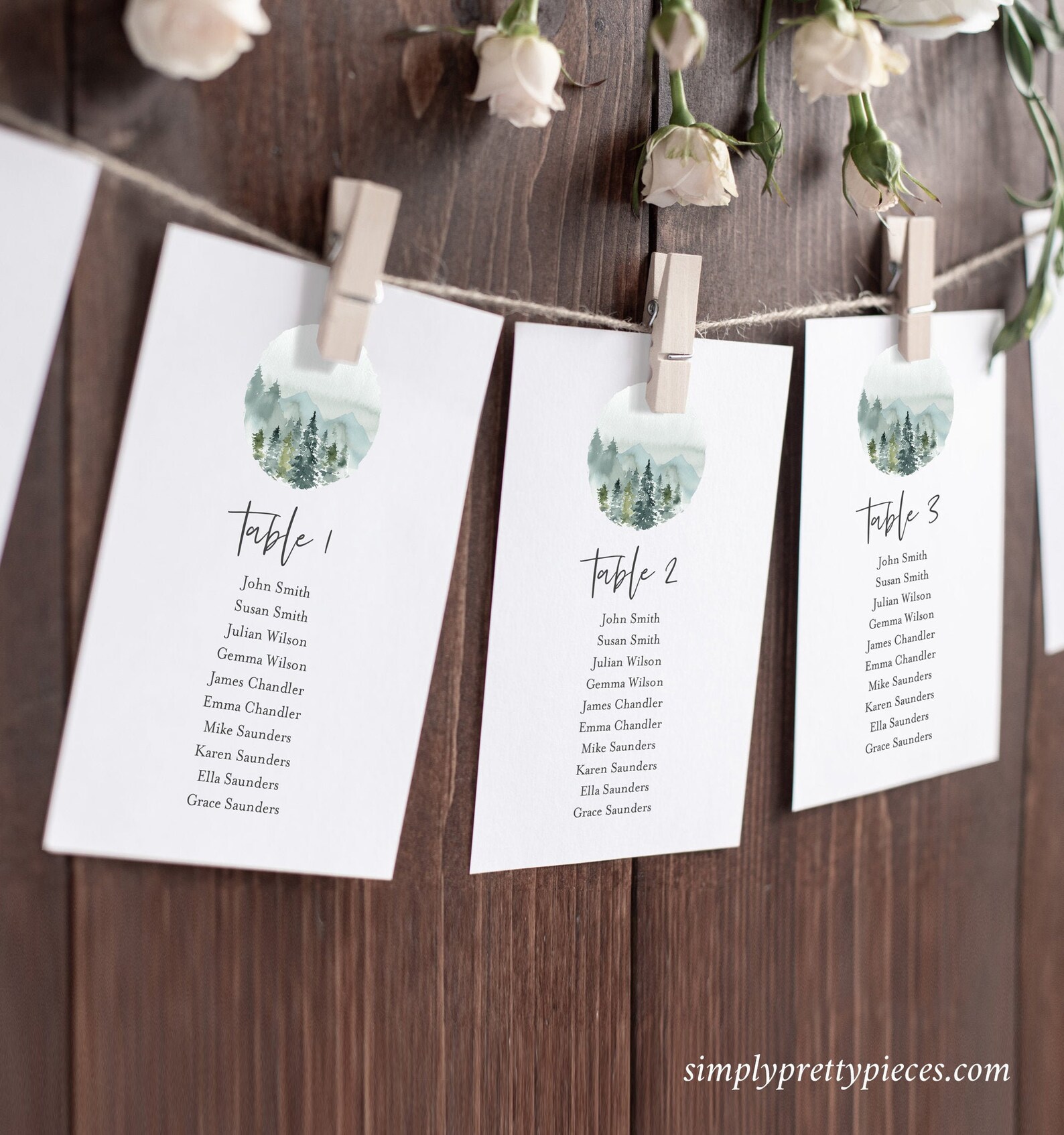 Mountains Editable Seating Chart Template, Rustic Woodland Hanging ...