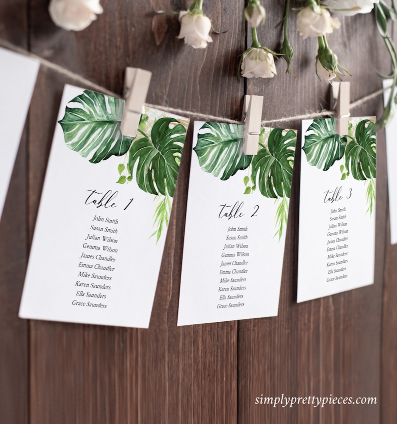 Monstera Editable Seating Chart Template Tropical Greenery - Etsy