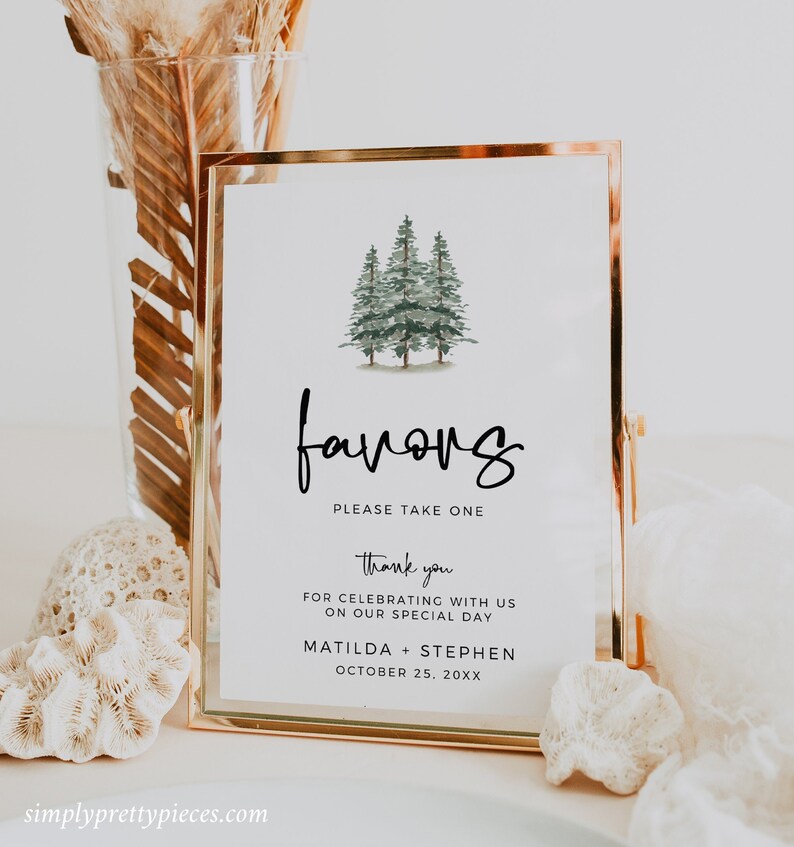 Editable Forest Favors Sign, Minimal Favours Sign, Woodland Printable ...