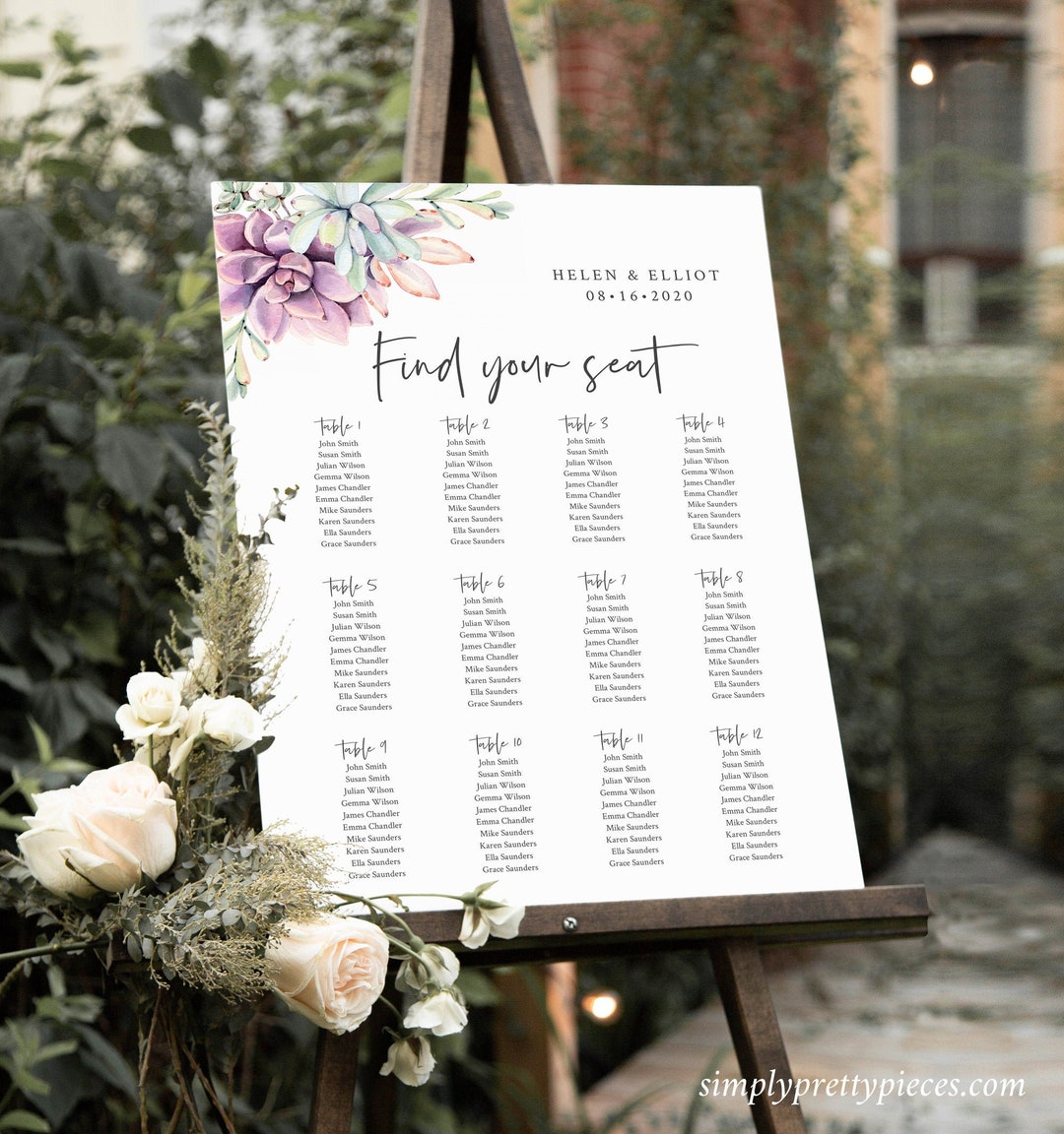 Succulent Editable Table Plan, Cactus Printable Seating Chart, 18 X 24 ...