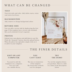 Boho Guest Book Sign, Editable Bohemian Pampas Grass Sign Our Guestbook ...