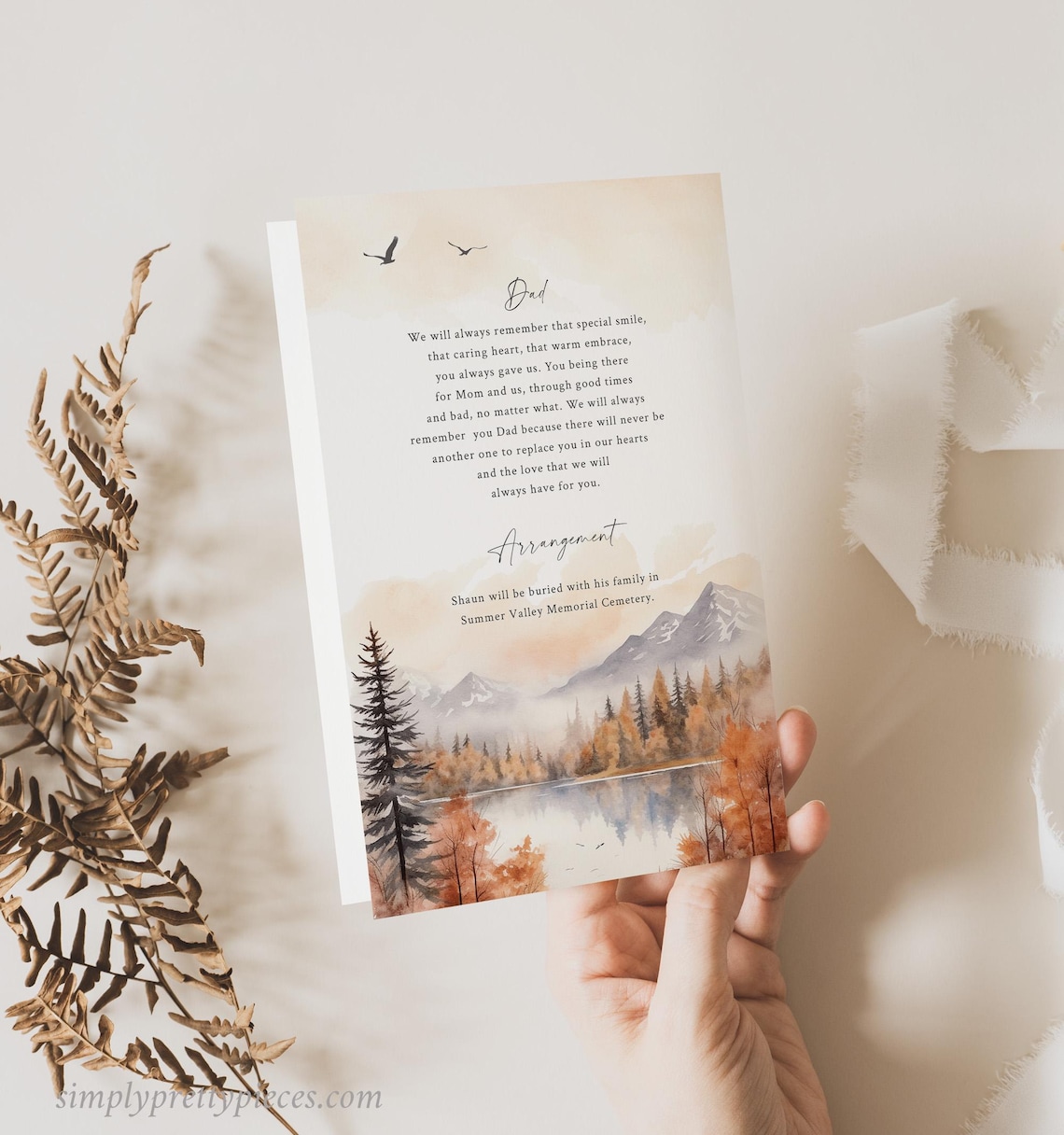 Woodland Funeral Booklet Program, Foldable Memorial Program Man ...