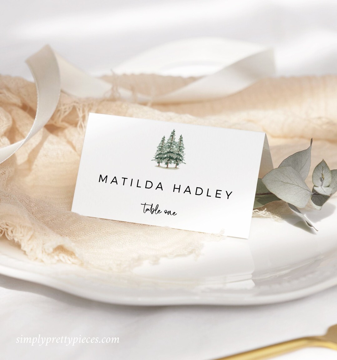 Woodland Editable Place Card Rustic Name Card Printable, Forest Name ...