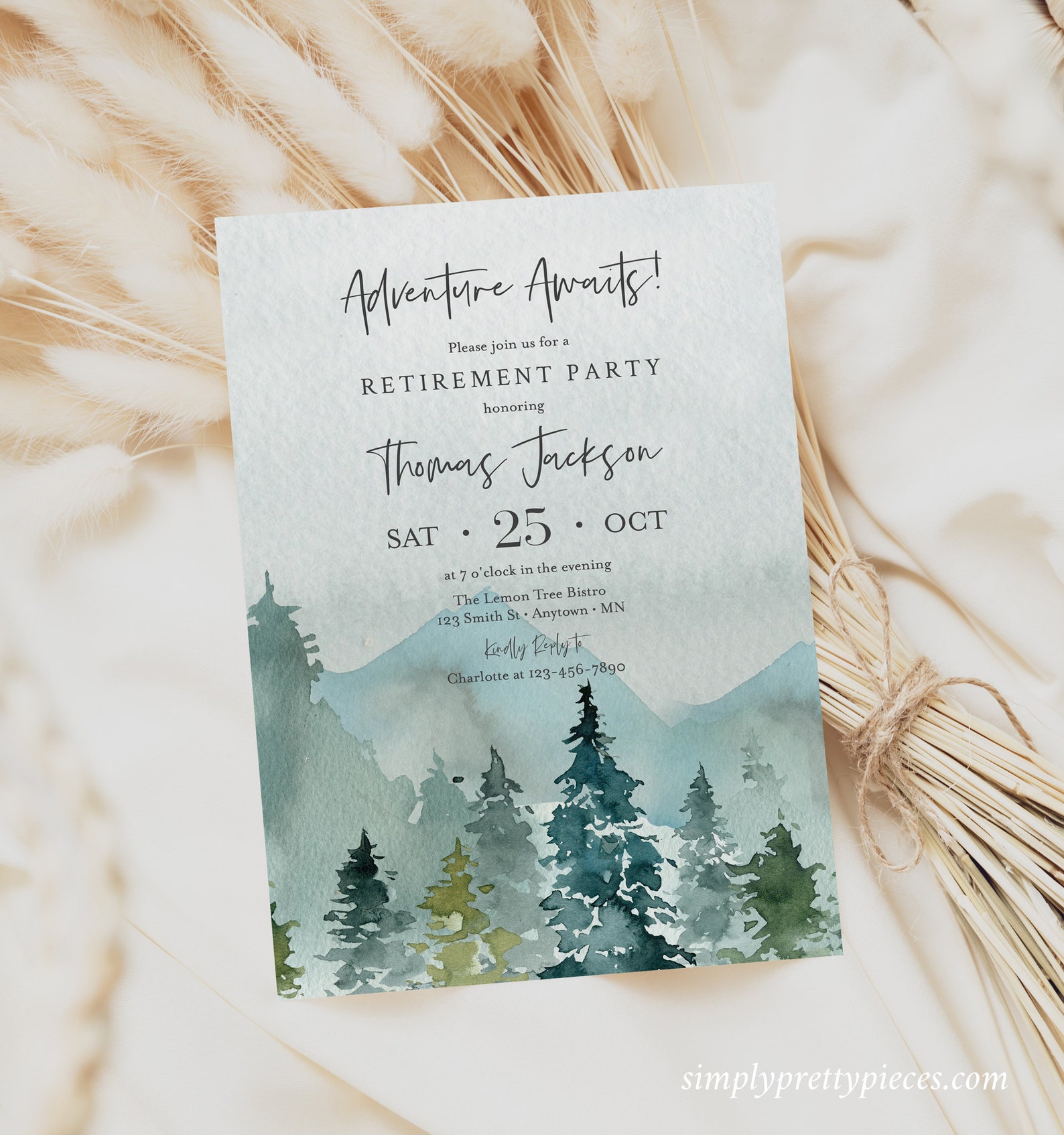 Woodland Retirement Party Invitation for a Man, Mountains Retirement ...