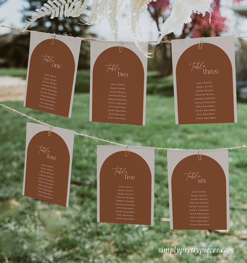 Boho Arch Editable Seating Chart Template, Terracotta Arched Minimal ...
