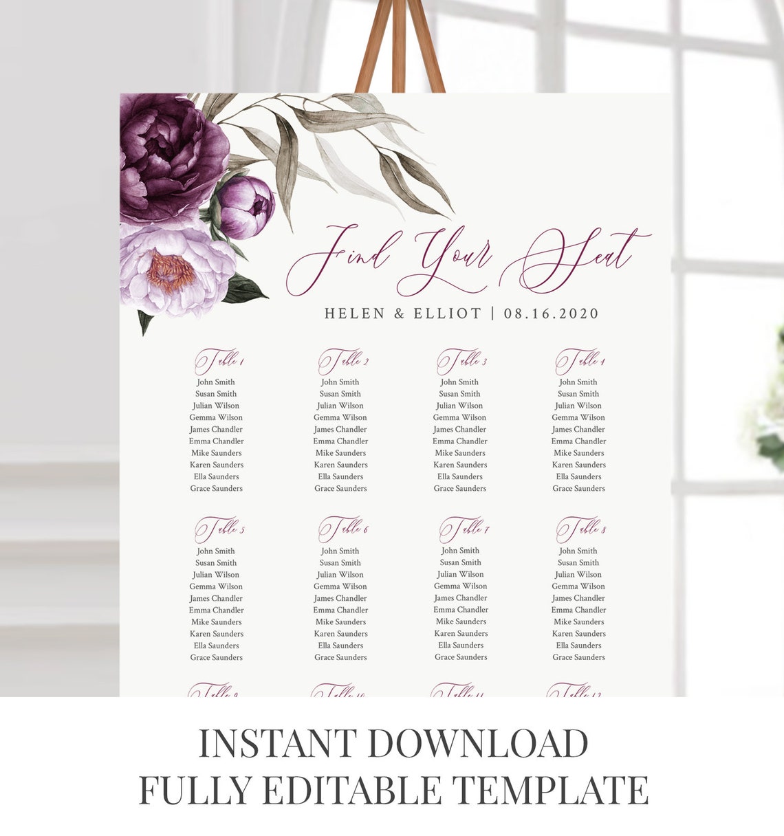 Purple Lavender Editable Table Plan Plum Lilac Floral - Etsy