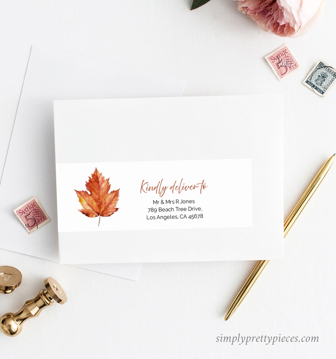 Maple Leaf Editable Wrap Around Address Label Template, Burnt Orange ...