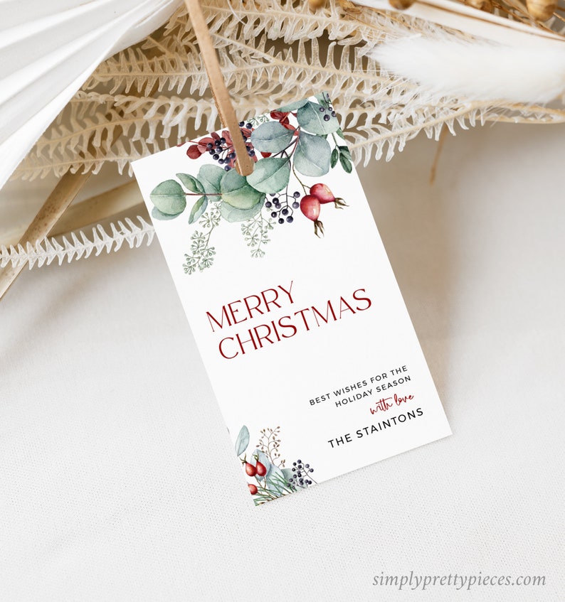 Editable Christmas Gift Tag Printable Winter Foliage Holiday - Etsy
