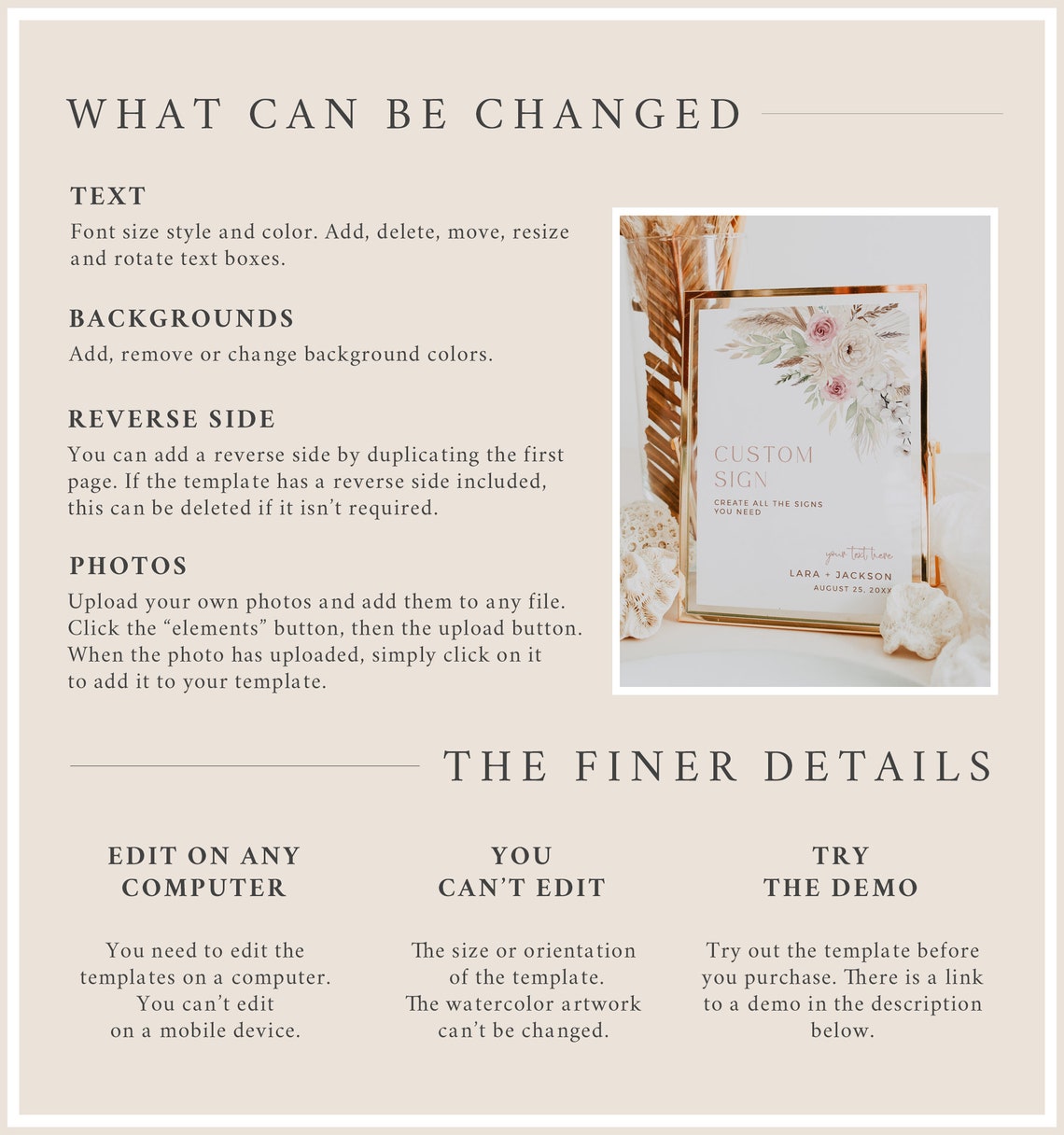 Dusty Rose Custom Wedding Sign, Boho Unlimited Signs Template, Pampas ...
