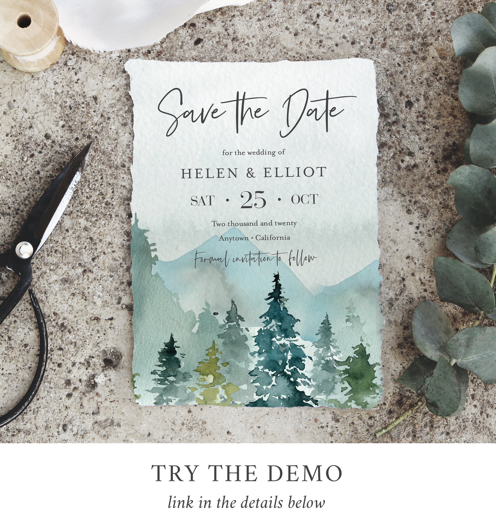 Mountains Editable Save the Date, Printable Save the Date DIY Template ...