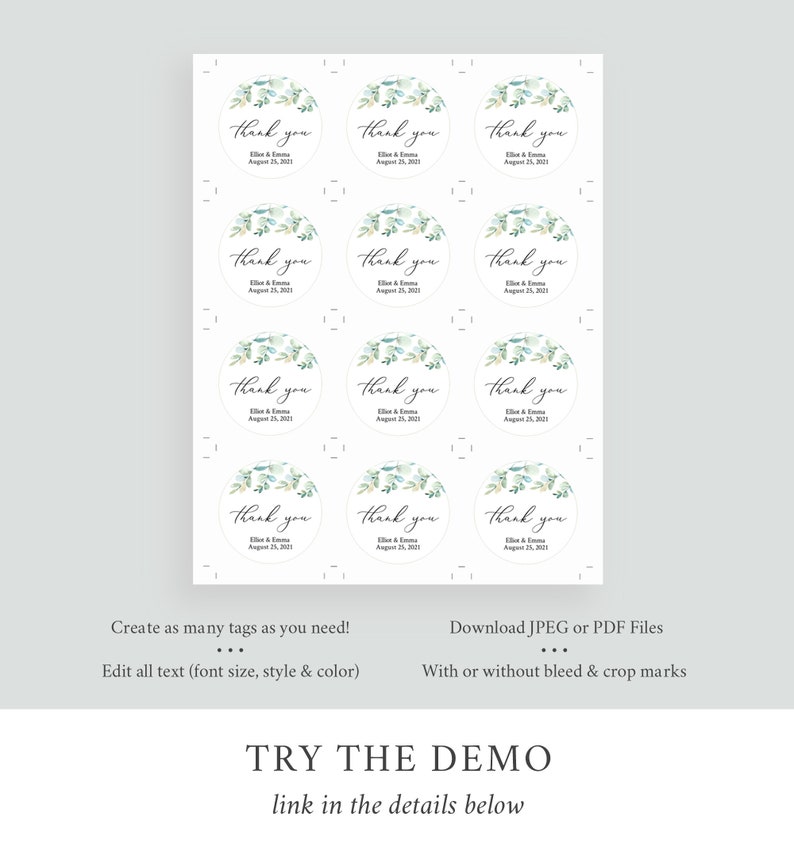 Eucalyptus Round Editable Tags Printable Round Favor Tags | Etsy