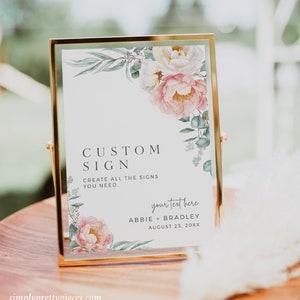 Peony Custom Wedding Sign, Blush Floral Table Top Sign, Unlimited Signs ...