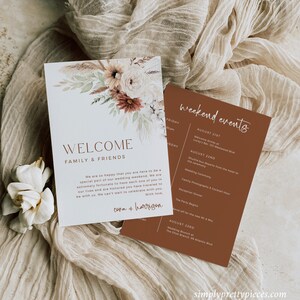 Boho Editable Welcome Bag Letter Itinerary, Modern Pampas Grass Wedding ...