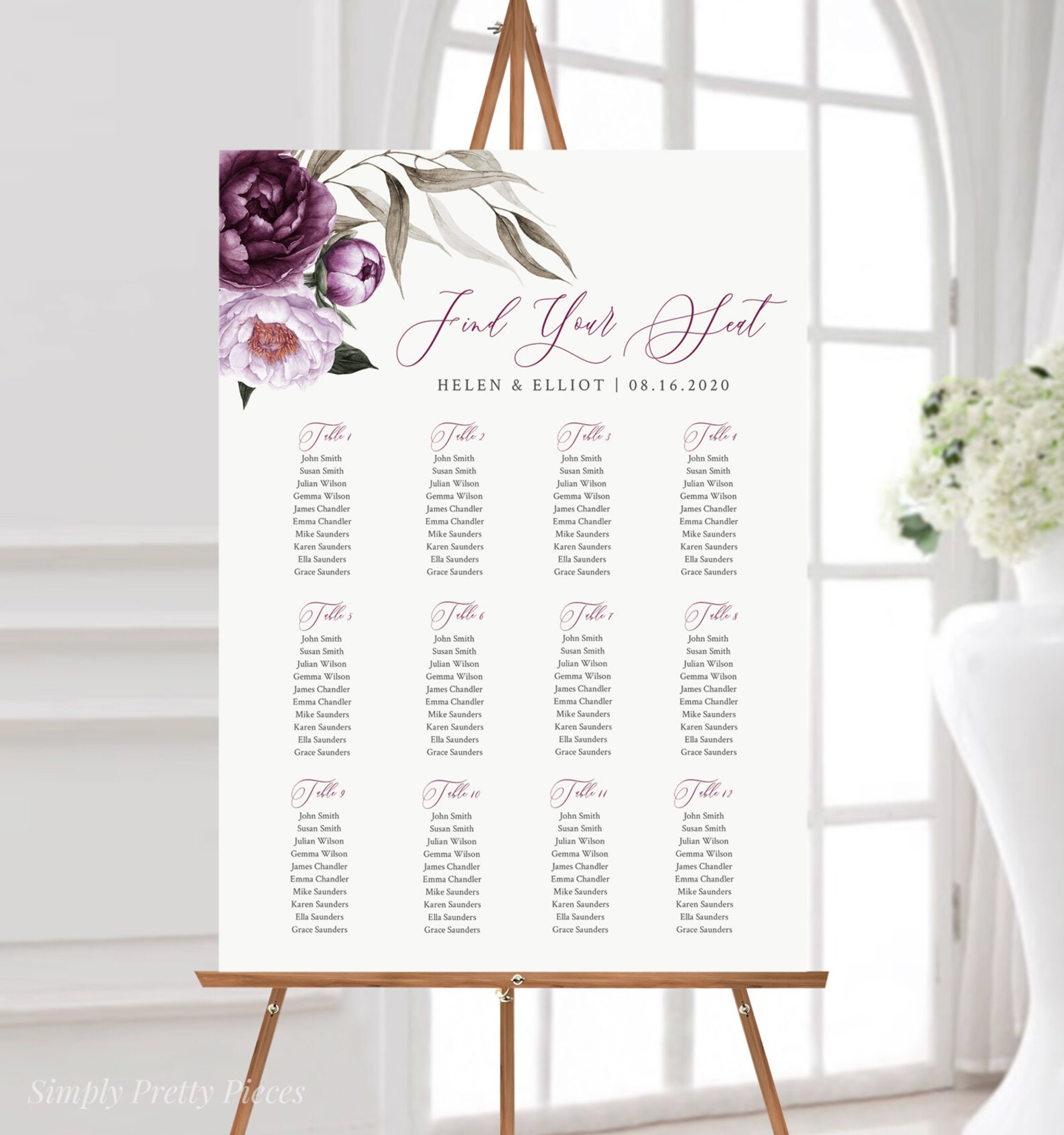 Purple Lavender Editable Table Plan, Plum Lilac Floral Printable ...