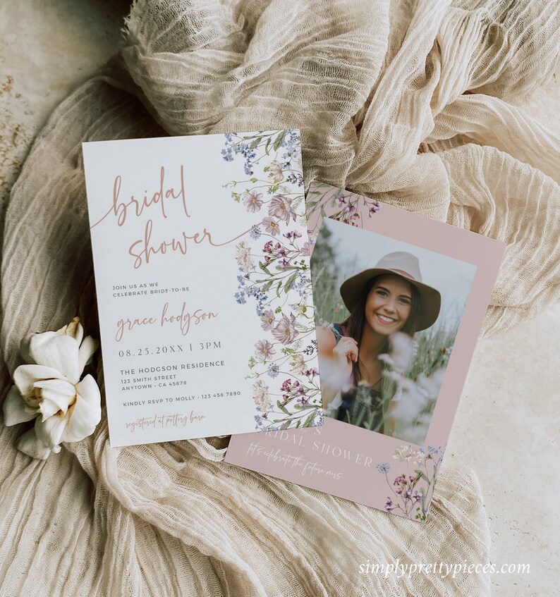 Wildflower Bridal Shower Invitation With Photo, Bridal Shower Invite ...