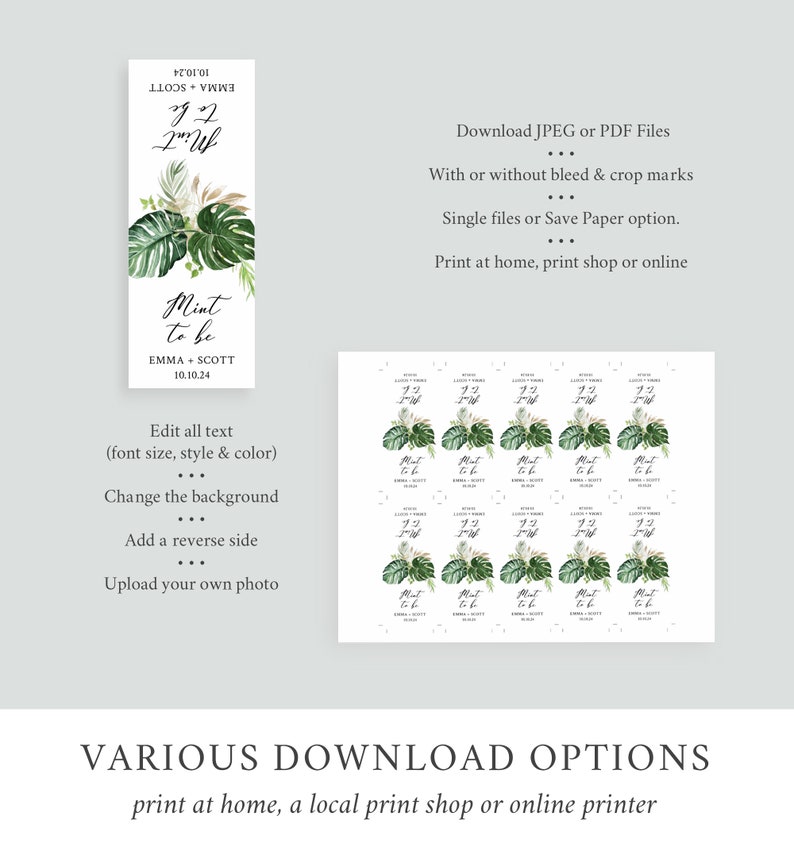 Monstera Editable Tic Tac Labels Printable Mint to Be Label - Etsy